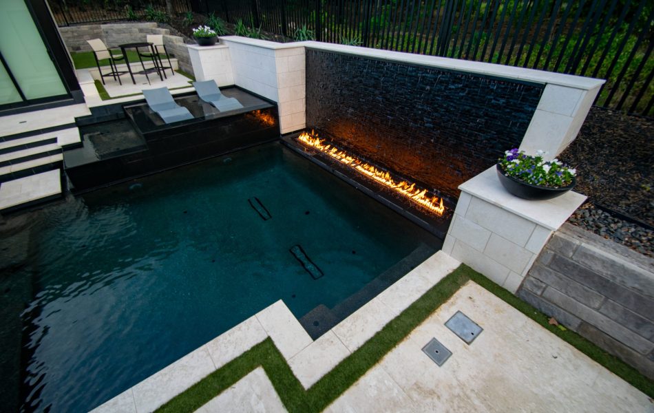 Small Modern Pool With Floating Fire & Water Wall Project - Claffey Pools
